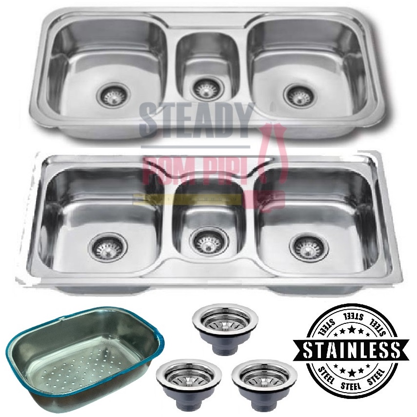 BOB ISANO STAINLESS STEEL TRIPLE BOWL KITCHEN SINK (TD2042 / B212 ...