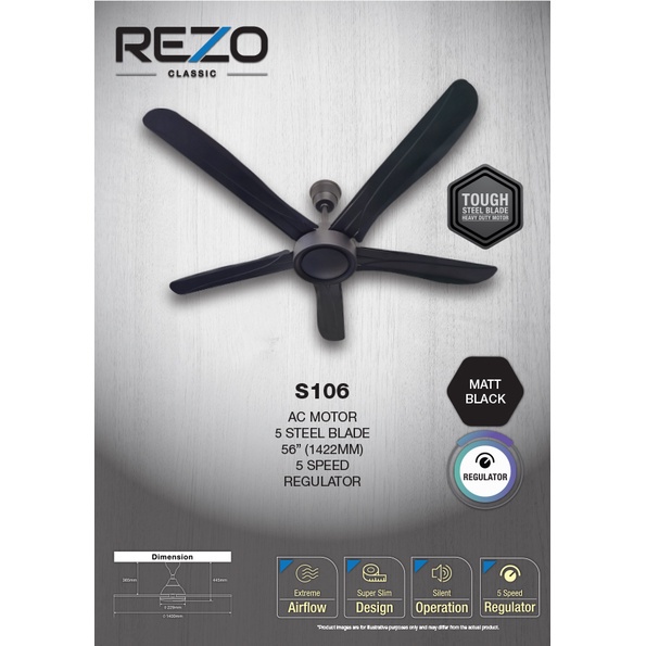 REZO 5 SPEED 60’’ CEILING FAN S106 S306 BLACK MODERN DESIGN CEILING FAN ...