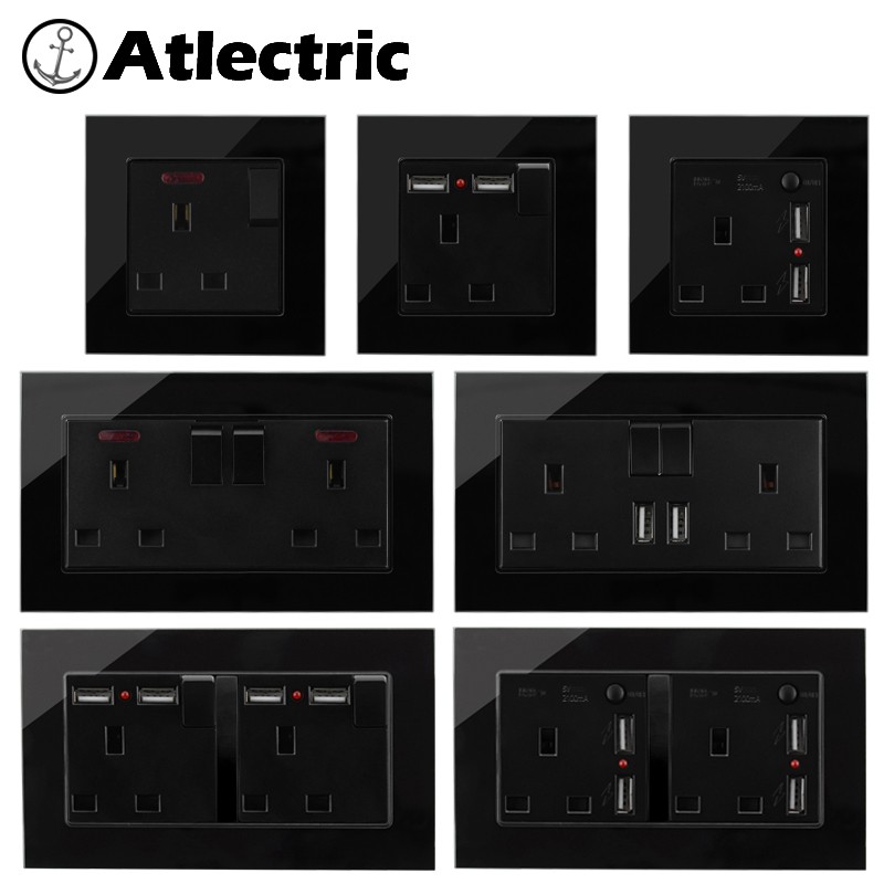 Atlectric UK Plug Power Socket 13A With USB Charging Wall Outlet Double ... Atlectric UK Plug Power Socket 13A With USB Charging Wall Outlet Double ...