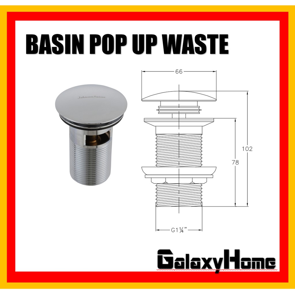 Johnson Suisse Brass Push Up Pop Up Waste with / without Overflow ...