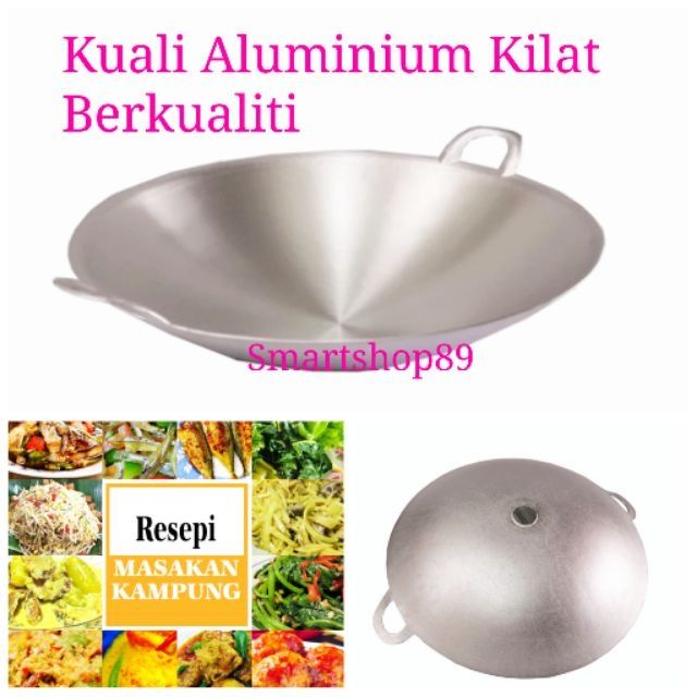 12/13/14/15 Inci Kuali Aluminium Berkilat / Double Handle Aluminium Wok ...