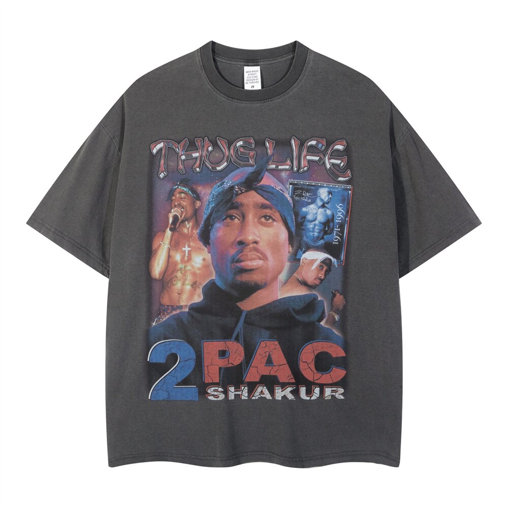 Mens T-shirt Vintage Washed Rapper Tupac Graphic Print T-shirt ...