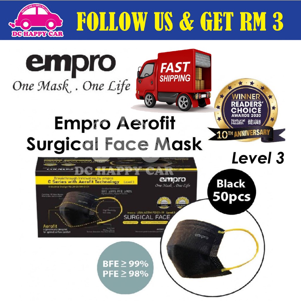Empro Aerofit Surgical Mask 50's - 3 Ply (Black) | Shopee Malaysia