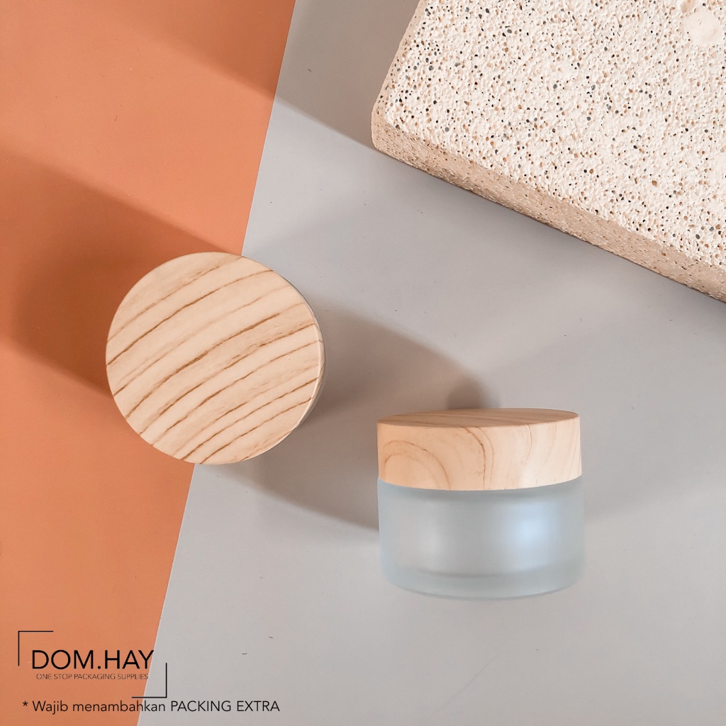 30g Jar Cream Glass Doff Frosted Bamboo Lid Wood Pot Lotion Face Serum ...