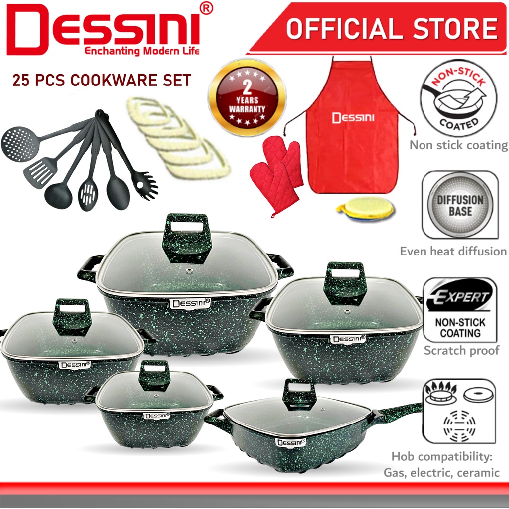 DESSINI ITALY Granite Aluminium Non Stick Casserole Pot Bowl Deep Fry ...