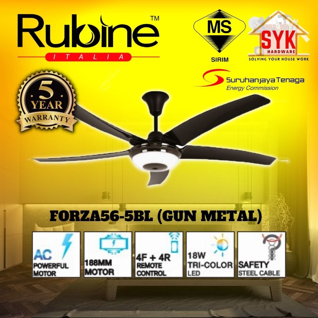 SYK Rubine Ceiling Fan Remote Control Kipas Siling 56" RCF-FORZA56-5BL ...