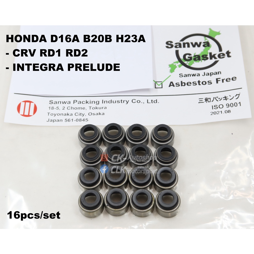 SANWA Japan Viton Valve Seal - Honda D16A B18A B18B B20B B20Z B21A H23A engines CRV Integra ...