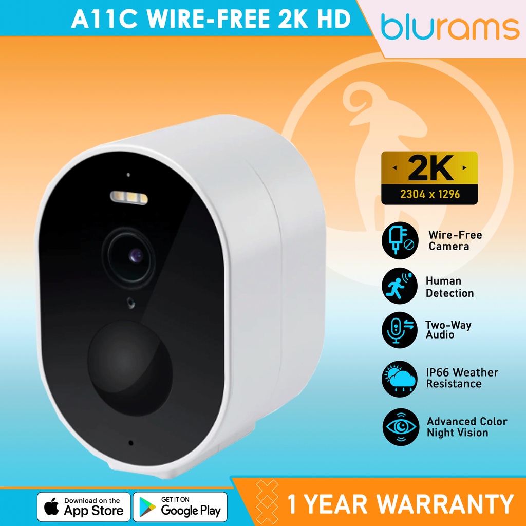 Blurams A11C Wire-Free 2K HD Camera WeatherProof Wireless CCTV Wifi ...