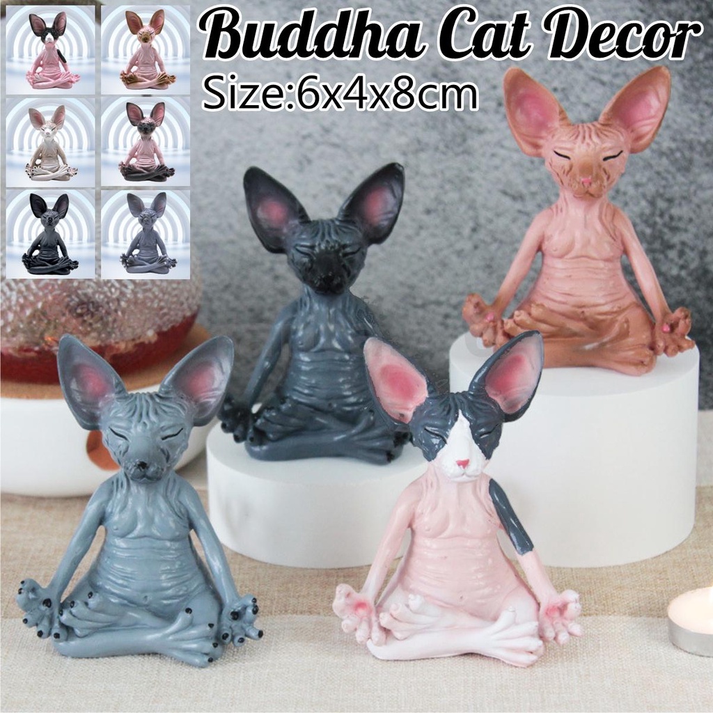 Whimsical Buddha Cat Figurine Meditation Art Sculptures Statue Garden ...