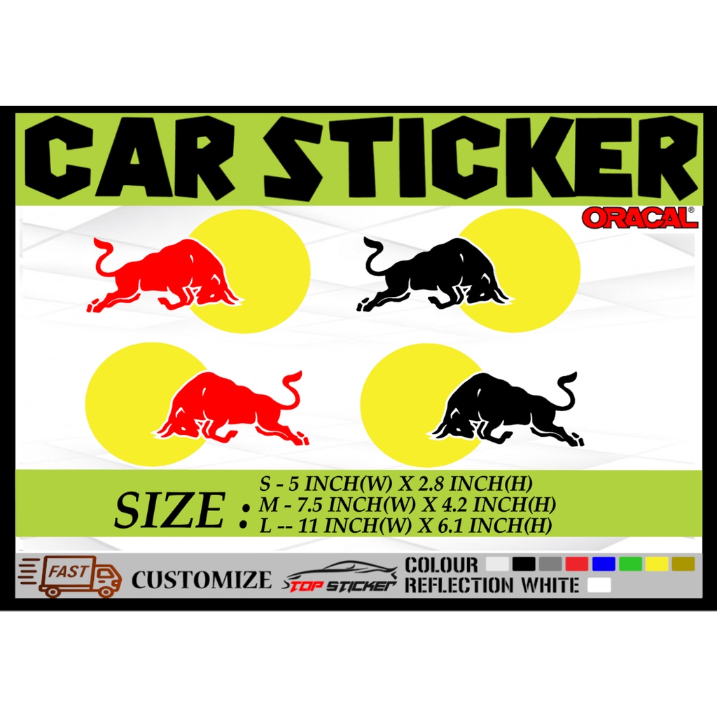 2 PCS KIRI KANAN REDBULL RED BULL CAR STICKER AKSESORI KERETA STICKERS ...
