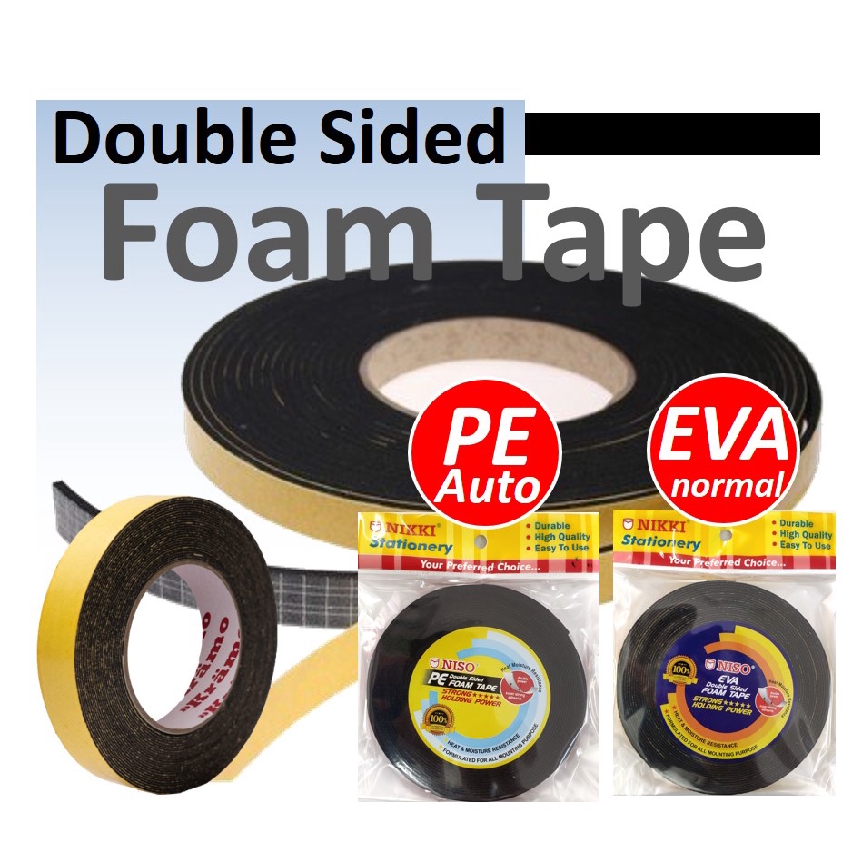 Nikki Double Sided Tape PE / EVA Foam Tape 12mm, 18mm, 24mm (Pita tebal ...