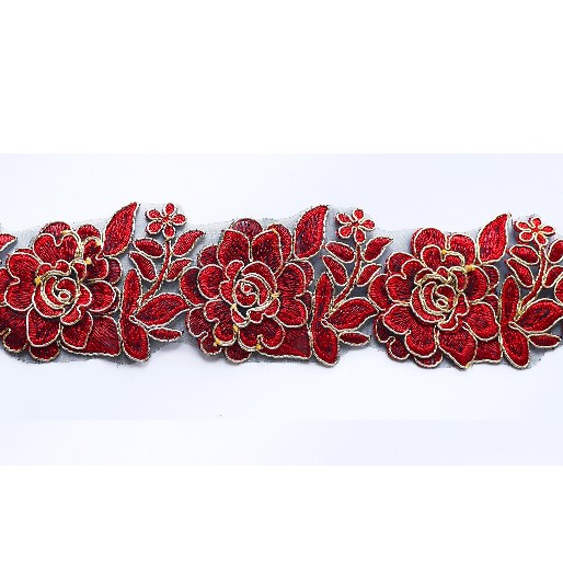 1 yard (1 ela) Border Lace 3D Flower with Silver Trim for embroidery ...