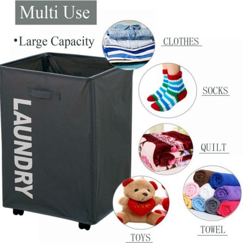 Fabric Folding Dirty Laundry Basket With Wheel Narrow Storage Toy ...