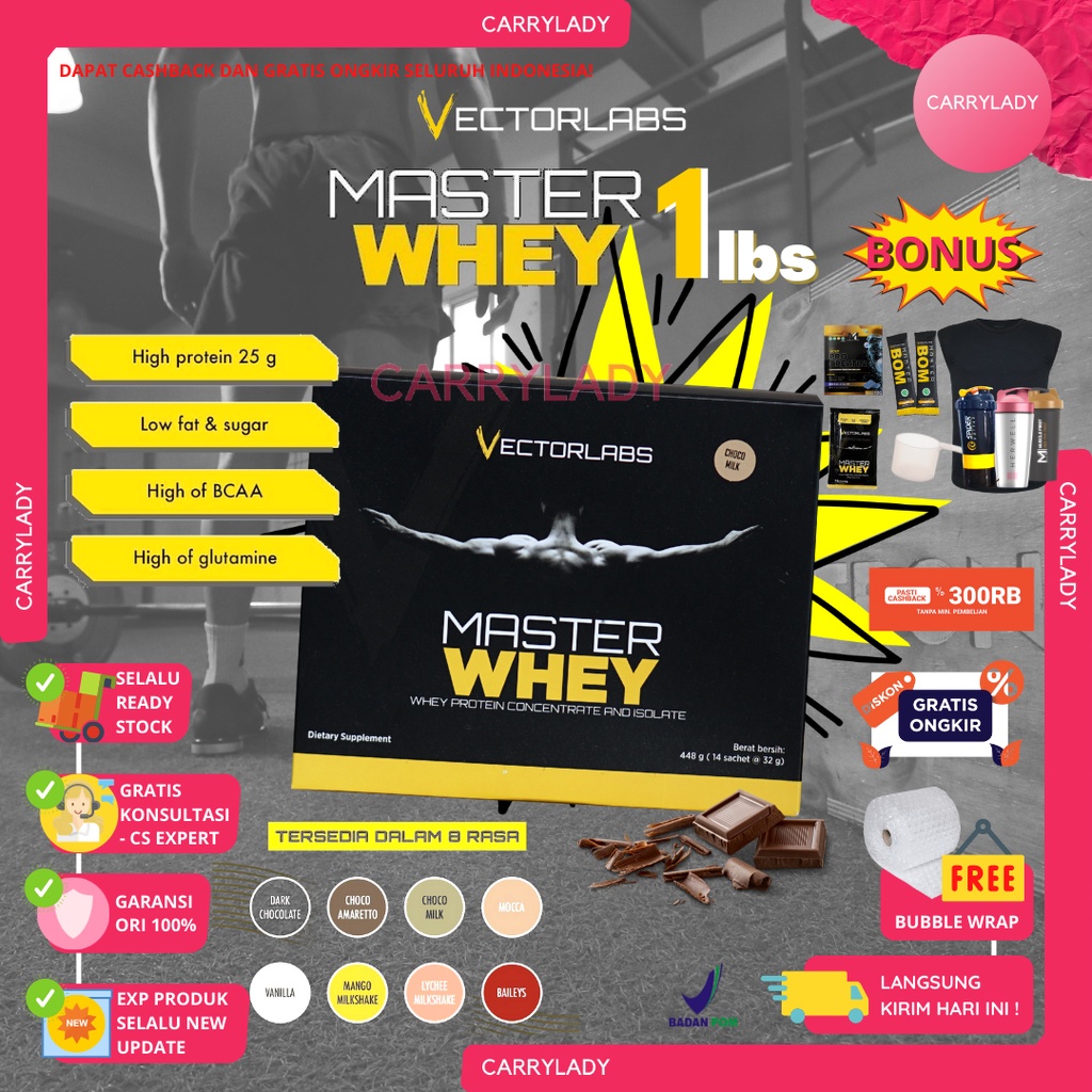 Vectorlabs MASTER WHEY 1 BOX 12 SACHET SASET 448 GRAM GR 1 LBS VECTOR ...
