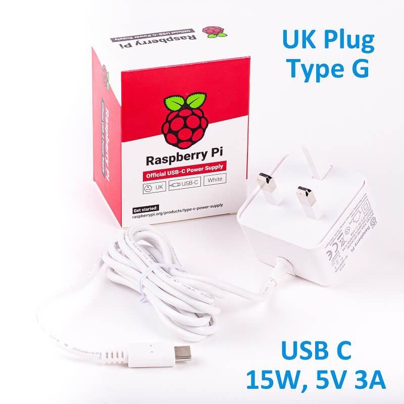 Official Raspberry Pi 15W (5V/3A) Power Adaptor (PSU) USB C Type (White ...