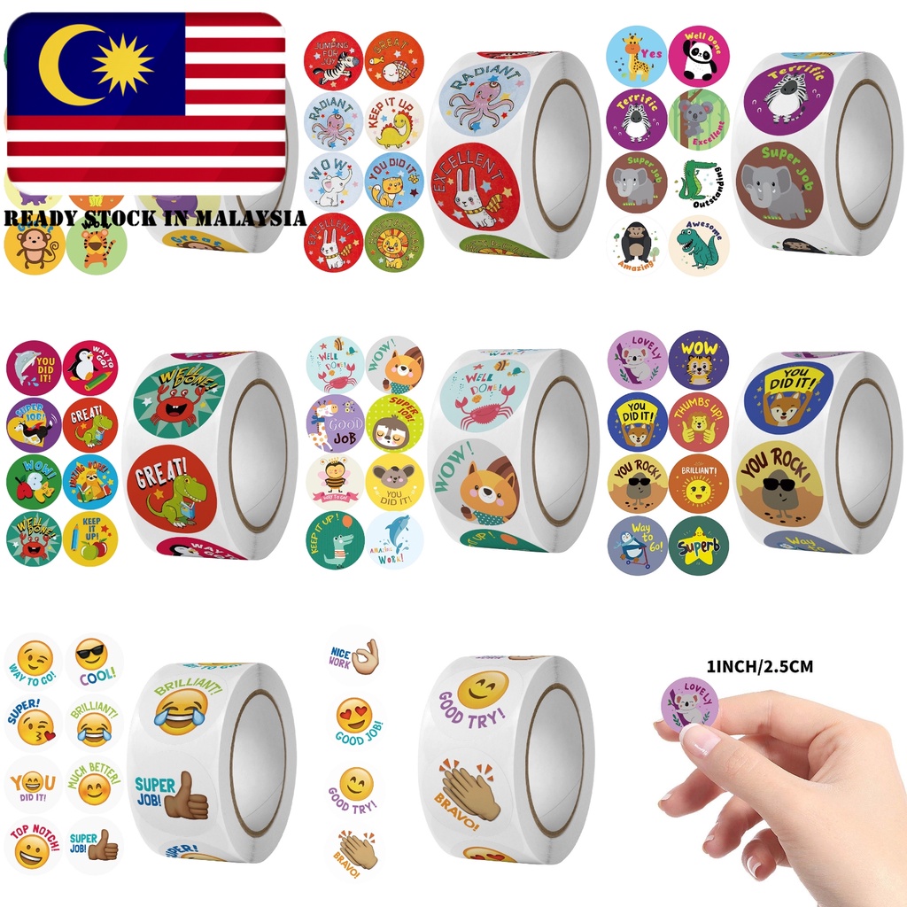 500pcs/roll Cute Cartoons Kids Reward Stickers 1 inch Round Shape ...