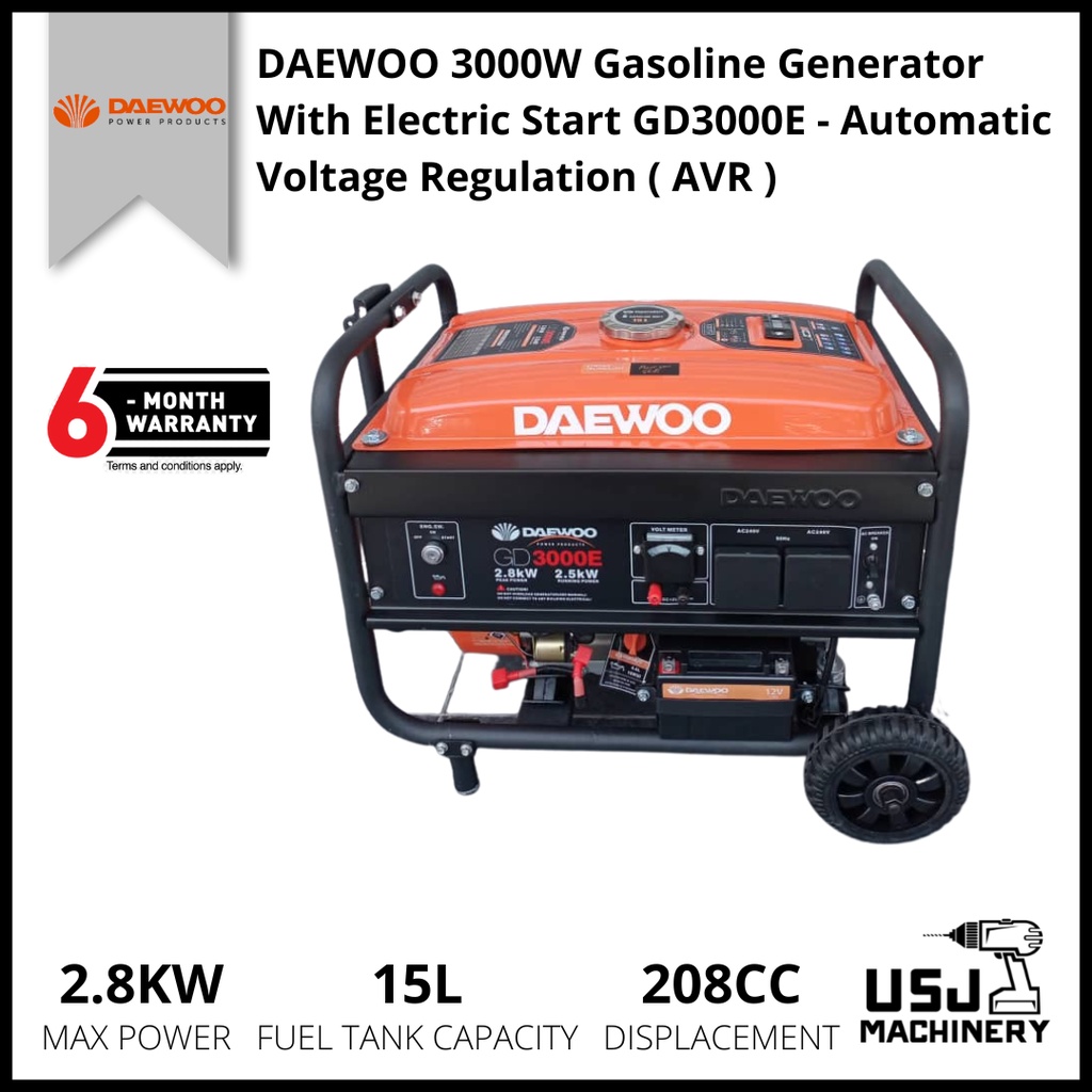 DAEWOO 3000W Gasoline Generator With Electric Start GD3000E - Automatic ...