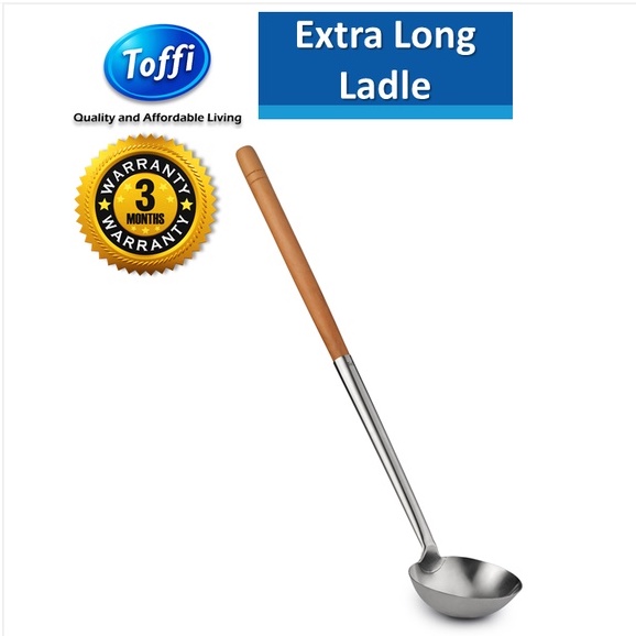 TOFFI 79cm Extra Long Ladle Stainless Steel Wooden Handle/ Senduk Kawah ...