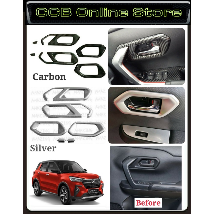 Perodua Ativa Inside Door Handle Cover - Carbon Fibre / Silver - 6pcs ...