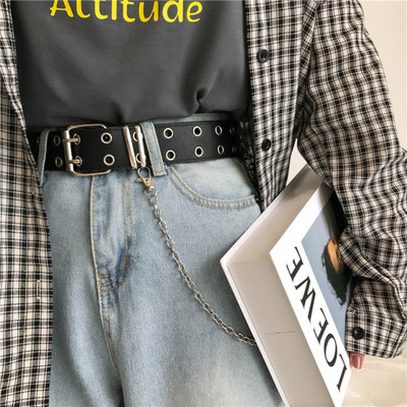 [Women Hip Hop Eyelet Chain Decorative Belt] [punk Style Double Row ...