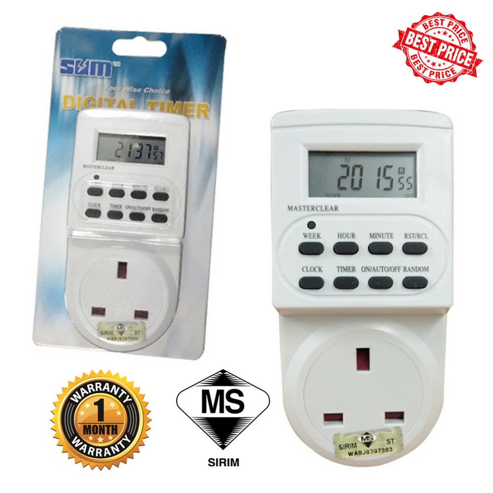 SUM 24 Hours Digital 3 Pin Plug In Timer - Original Quality/Sirim Certified/1 Year Warranty ...