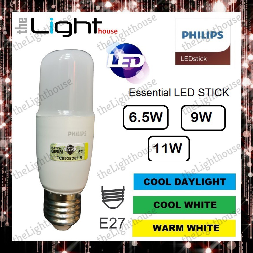 PHILIPS Essential 6.5W 9W 11W LED Stick Bulb E27 / LAMPU LED | Shopee ...