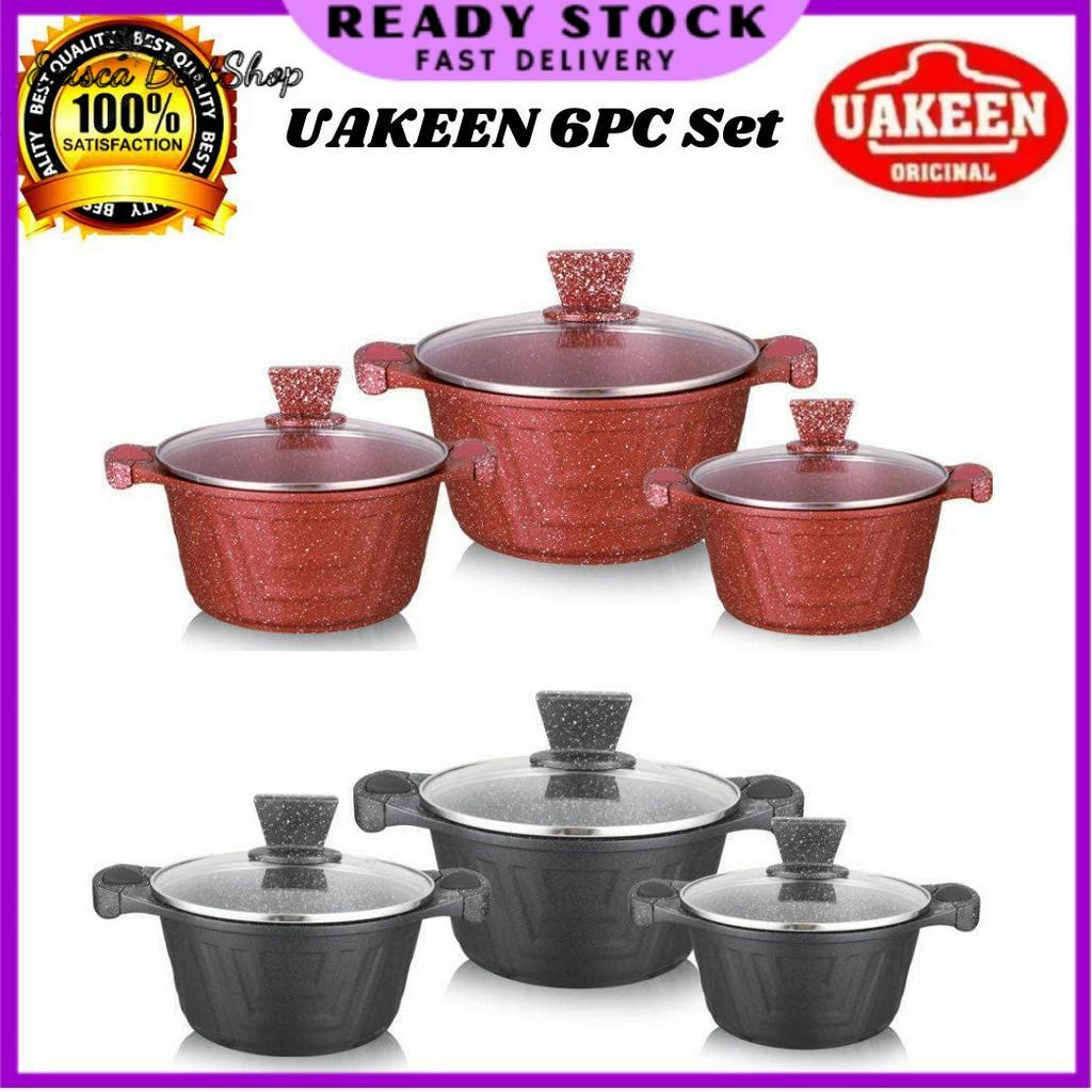 Periuk Vaken Uakeen 6pcs Set Periuk Batu Granite Induction, Granite ...