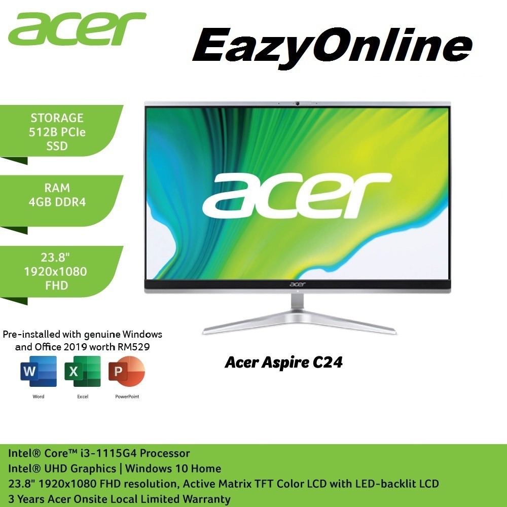ACER ASPIRE C24-1650-1115G4W10 23.8" FHD All-In-One Desktop PC ( i3 ...