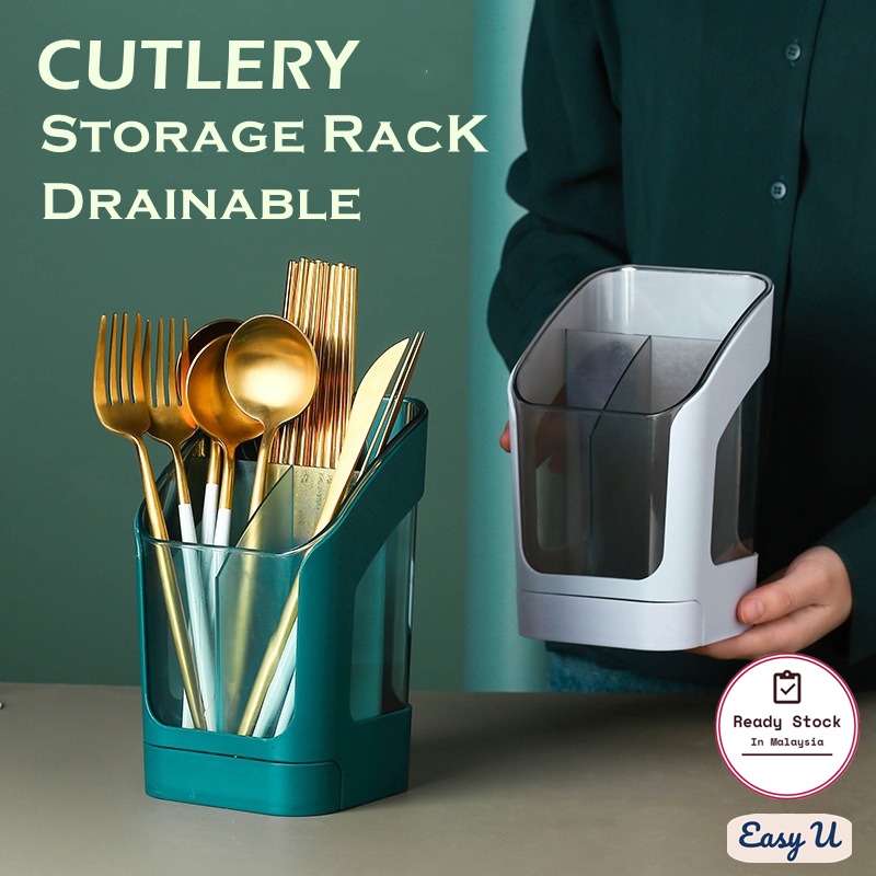 Kitchen Cutlery Utensil Holder Drainer Rack Chopstick Fork Spoon ...