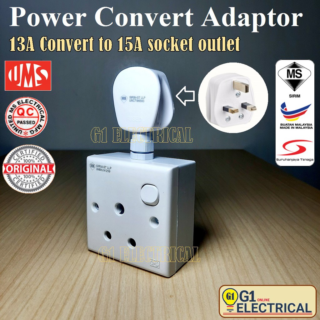 Power Convert Adaptor ( 3pin FUSED)13A convert to 15A socket outlet ...