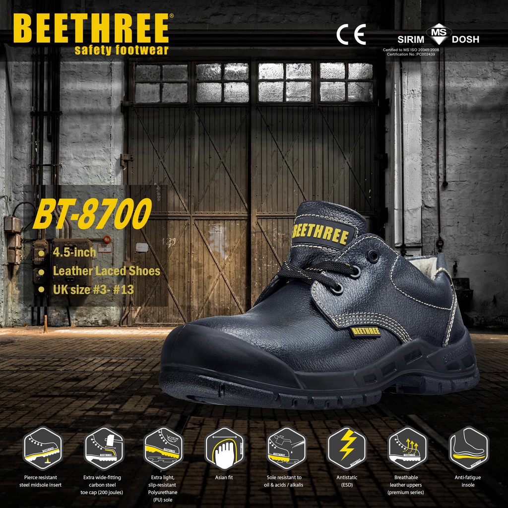 BEETHREE Safety Footwear BT-8700 4.5 Inches Leather Laced Shoes (Safety ...