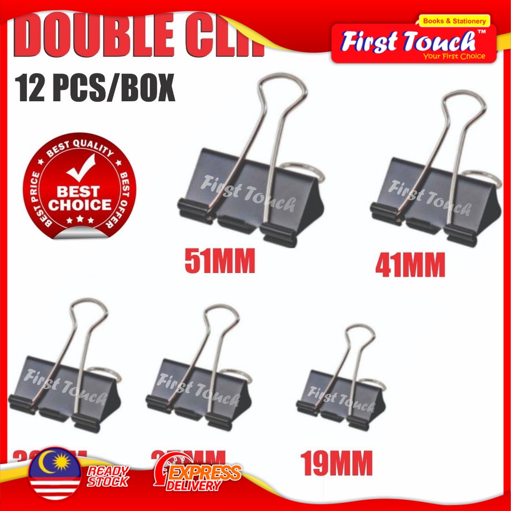 Double Clip Binder Clip (19mm / 25mm / 32mm / 41mm / 51mm) (12pcs/box) Binder Paper Clip Reverse ...