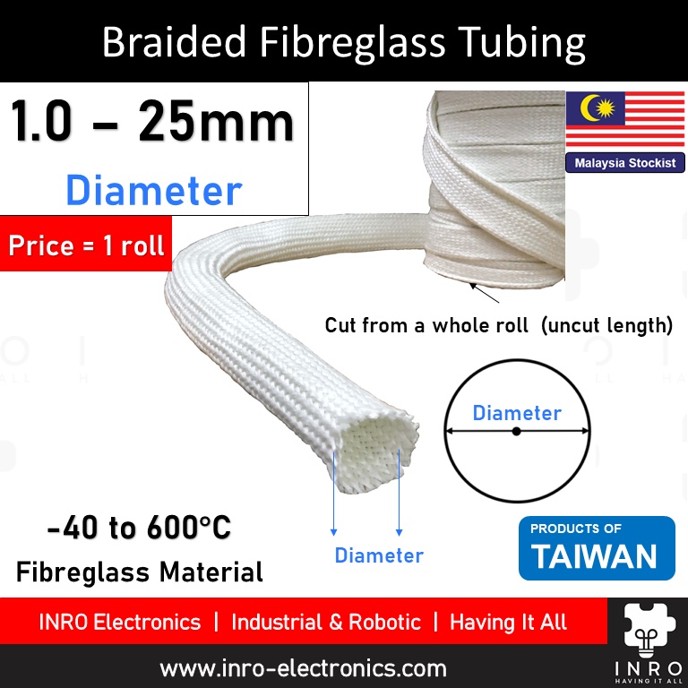 [1 roll] Fiberglass Tubing (Braided), Fibreglass Cable Sleeving, High ...