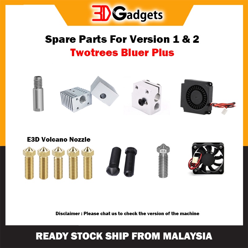 Spare Parts for Twotrees Bluer Plus 3D Printer heat block heat break e3d volcano nozzle heat ...