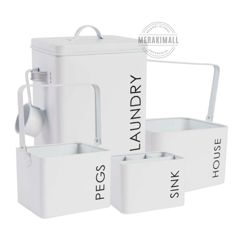 Matte White Laundry Detergent Powder Tin Container with Scoop | Pegs ...