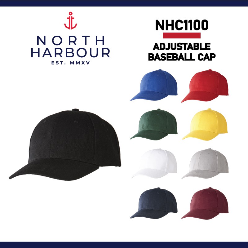 North Harbour Unisex Adjustable Plain Baseball Cap 6 Panel Caps Topi ...