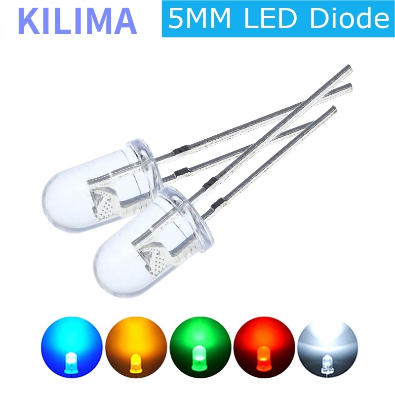 100Pcs F5 5mm LED Diode Transparent Round Leg 18mm Super Bright Water ...