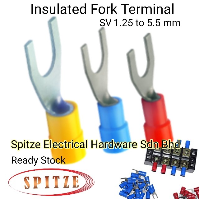 (100pcs) 1.25 2 2.5 5.5mm INSULATED FORK TERMINAL SV READY STOCK single ...