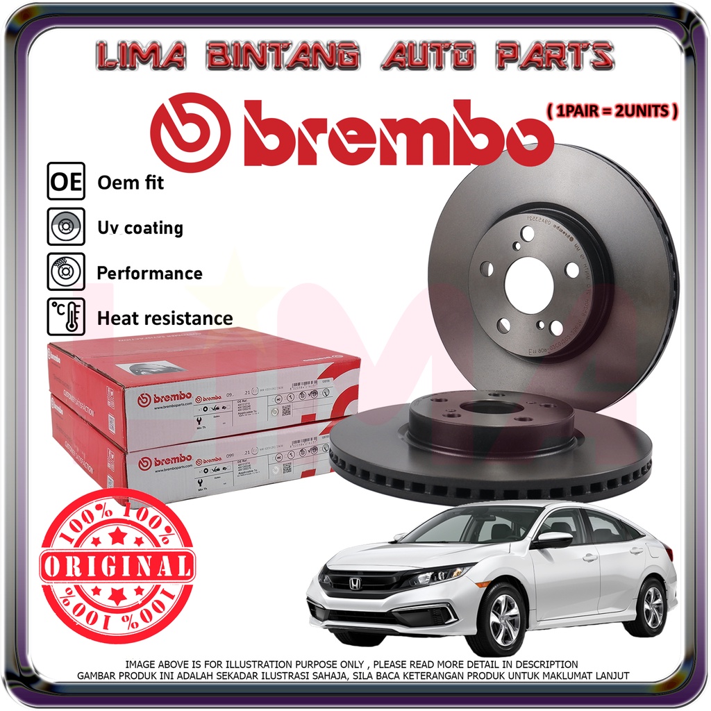 Honda Civic FC TBA TEA TED Front / Rear Brake Disc Rotor 1Pair Brembo ...