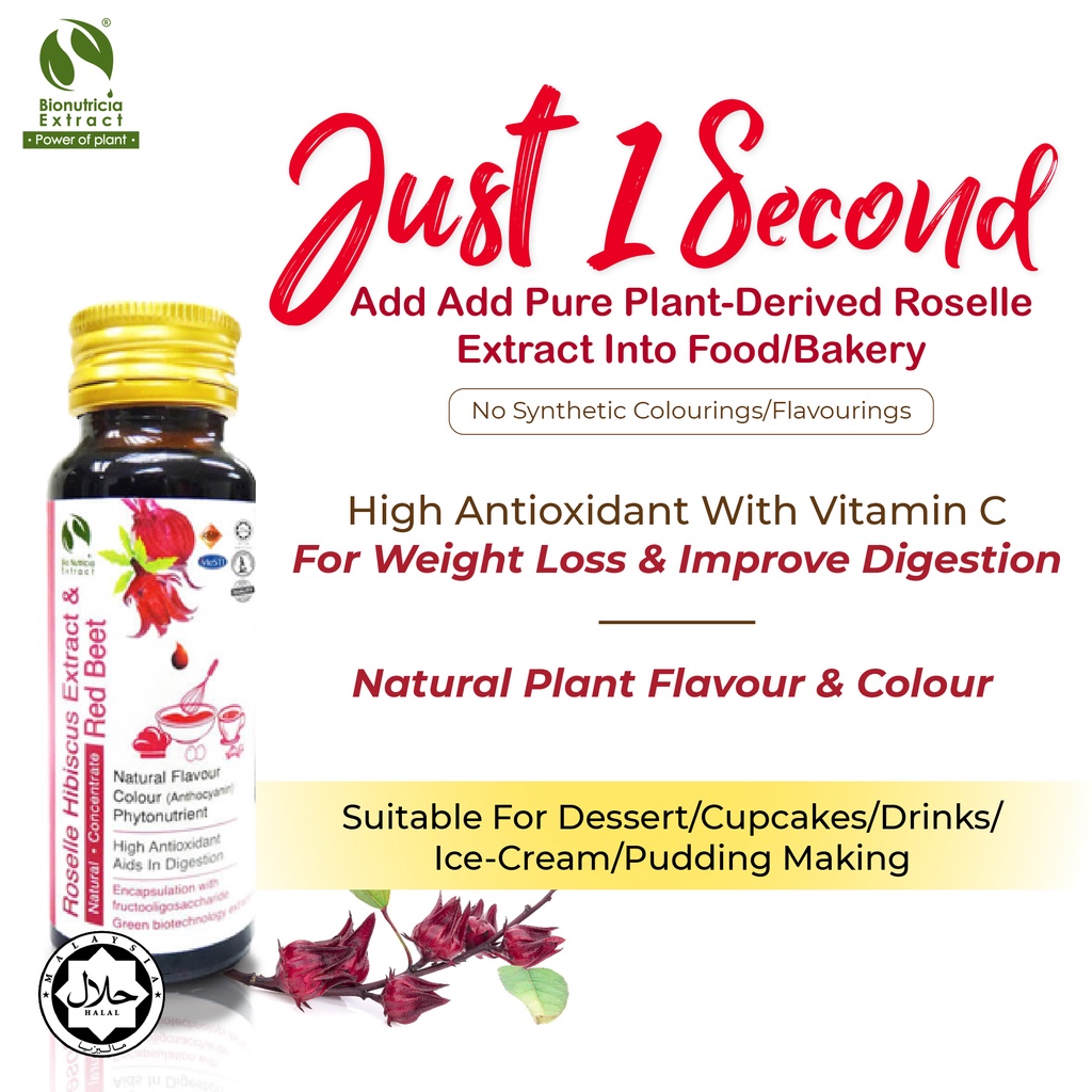 Bionutricia Roselle Extract Liquid 60g | For Baking & Beverage | Halal ...