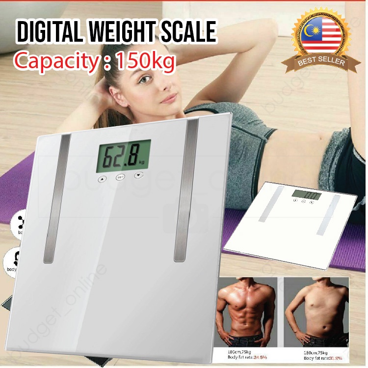 MAX 150KG Digital Glass Body Weight Scale Healthy BMI Body Fat Analyser ...