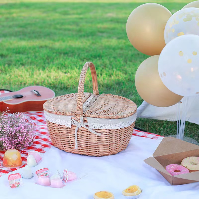 MOMO LIFE Wicker Handmade Woven Rattan Basket With Handle And Double ...