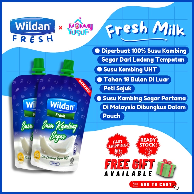 💙 WILDAN FRESH ORIGINAL 150ML x1POUCH PER BOX SUSU KAMBING SEGAR UHT ...