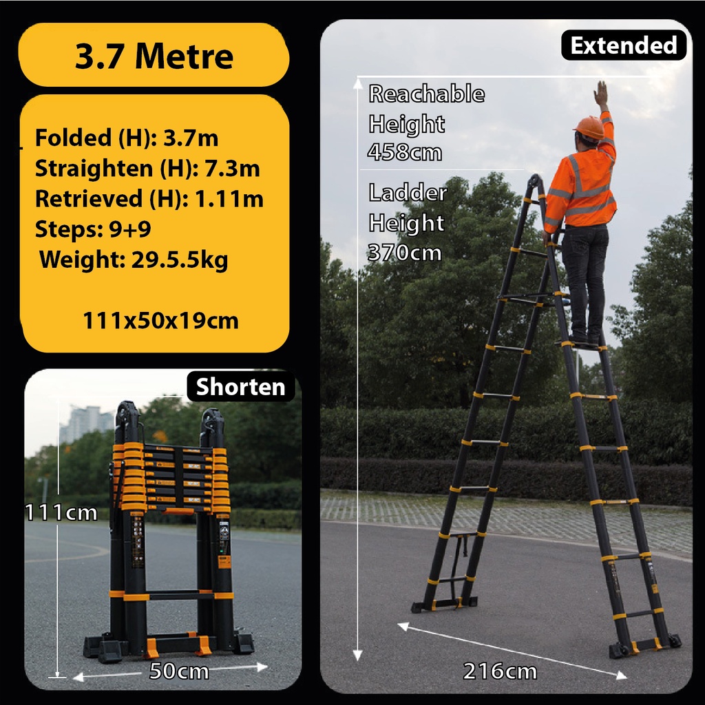 Double sided Telescopic ladder multipurpose Tangga lipat Heavy duty ladder Aluminium Foldable ...