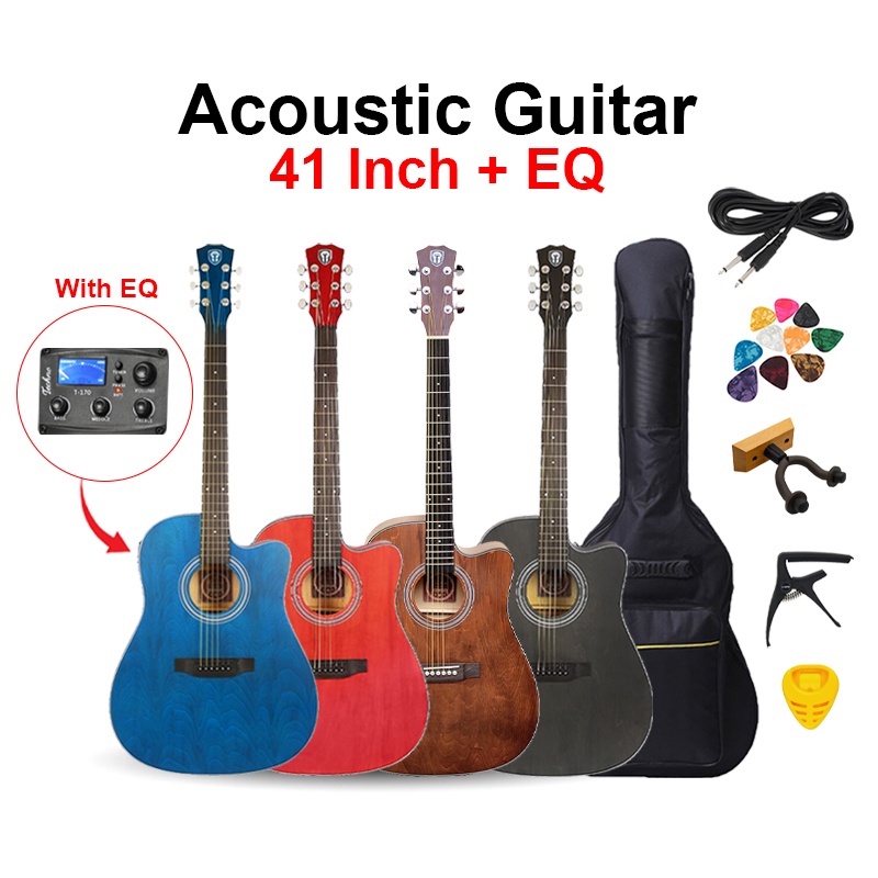 TECHNO (DM-41EQ) 41 Inch EQ Acoustic Guitar Cutaway + Accessories Set ...
