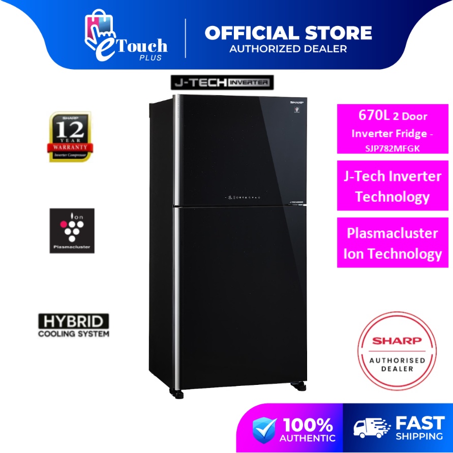 Sharp 2 Door Inverter Plasmacluster Refrigerator (670L) SJP782MFGK ...