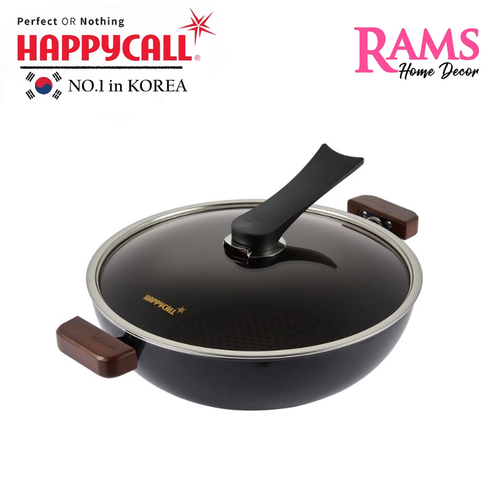 Happycall Crocodile IH 32cm Induction Graphene Chef Wok with Self Standing Glass Lid / Periuk ...