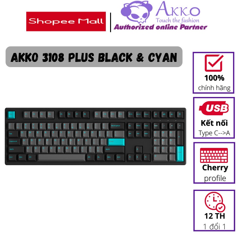 Mechanical Keyboard AKKO 3108 Plus Black & Cyan (Foam Sound Pepper ...