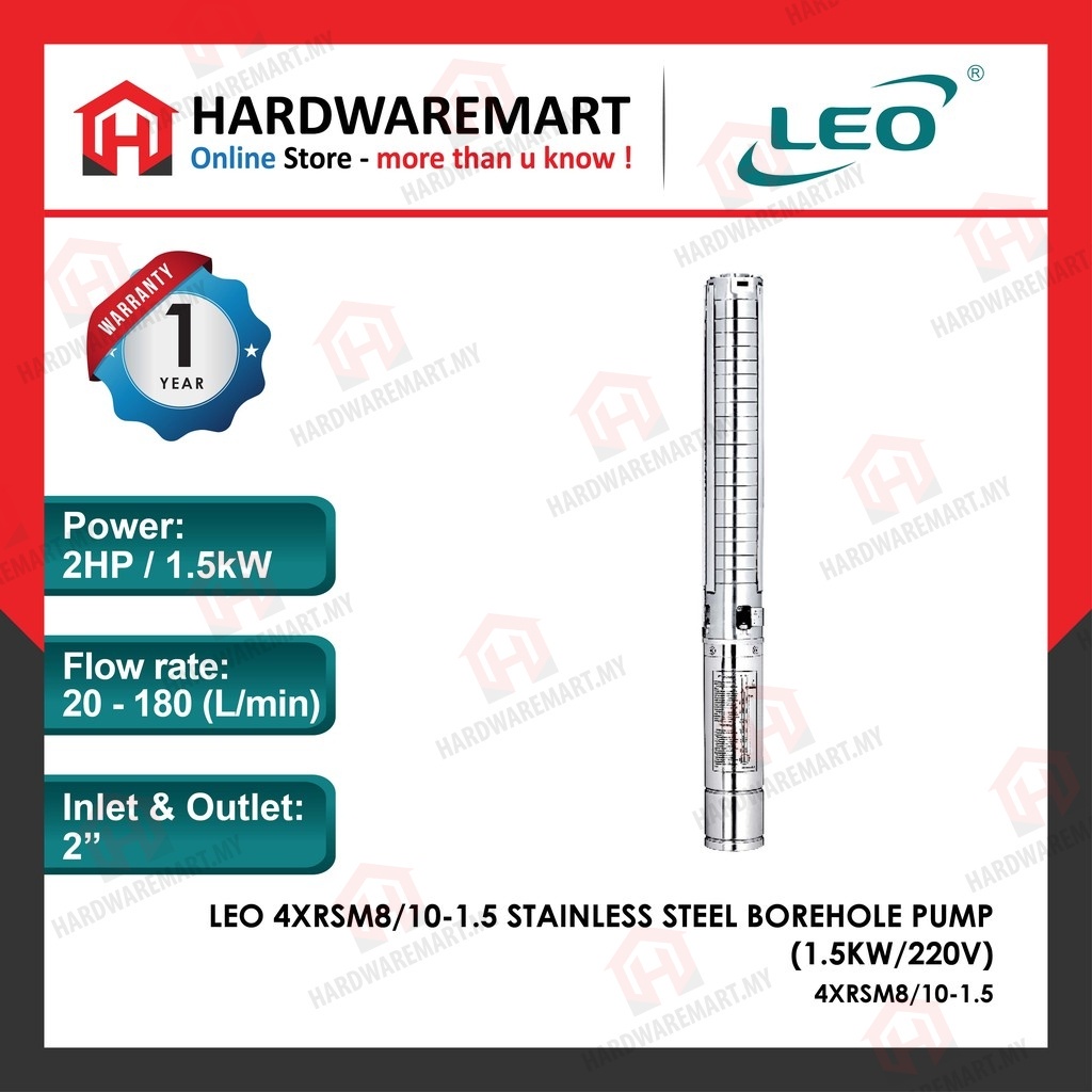 LEO 4XRSM8/10-1.5 STAINLESS STEEL BOREHOLE PUMP PLANTATION Pam Air ...