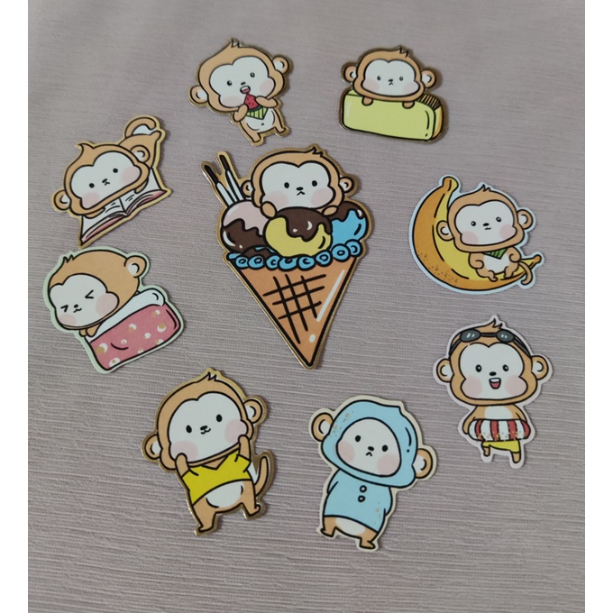 Kawaii Cute Monkey Sticker Flakes (9 pcs) [Scrapbook / Journal ...